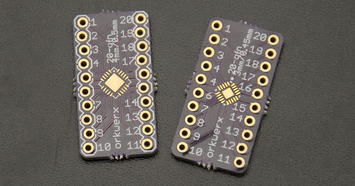 QFN-20 Breakout Board - 0.5mm/0.45mm pitches - w/ Headers from orkwerx ...