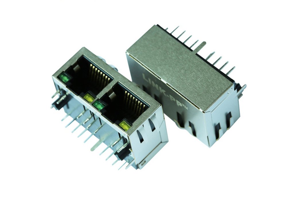 HR911205C 1x2 Port RJ45 Female Jack with LEDs from LINK-PP on Tindie