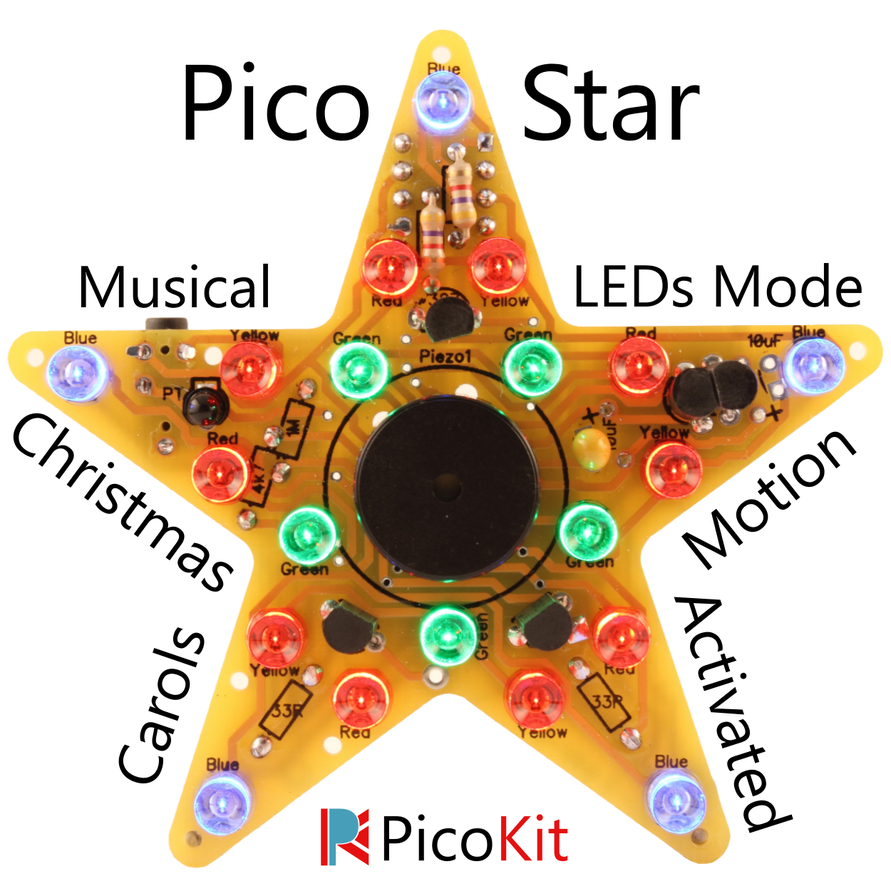 PicoStar Musical Christmas Star - Soldering Kit from PicoGirl on Tindie