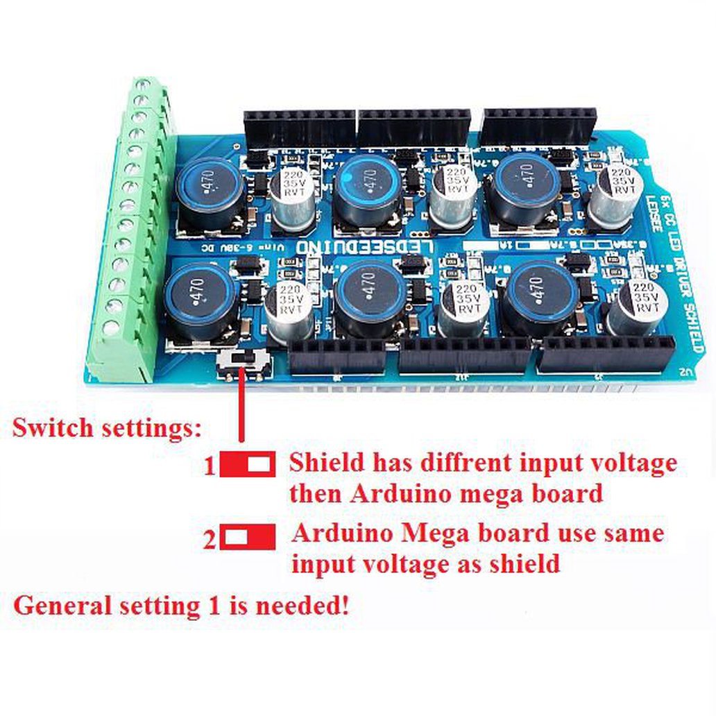6 Channel LED Shield for Arduino (0,35-0,7-1A) from Conceptinetics on ...