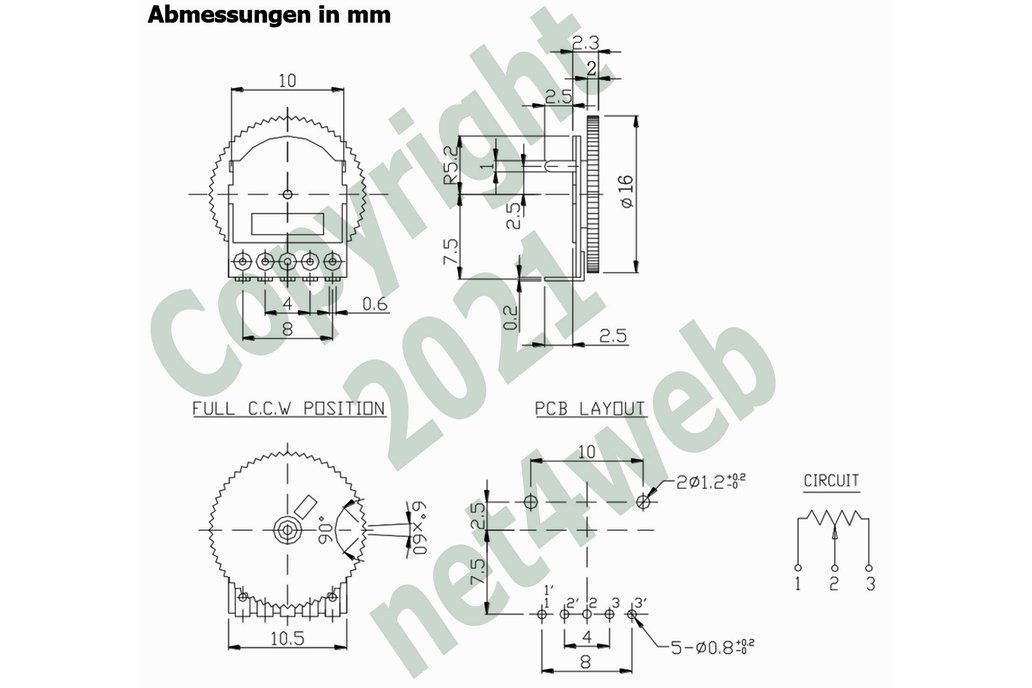 10k potentiometer dimensions