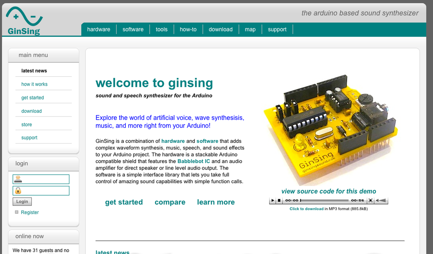 GinSing Speech | Sound Synth Arduino Shield Kit from Engeldinger Engineering Services on Tindie