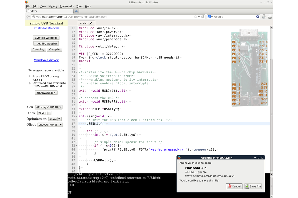 USB AVR Stick PROTOTYPE with Atmel ATxmega128A3U from matrixstorm on Tindie