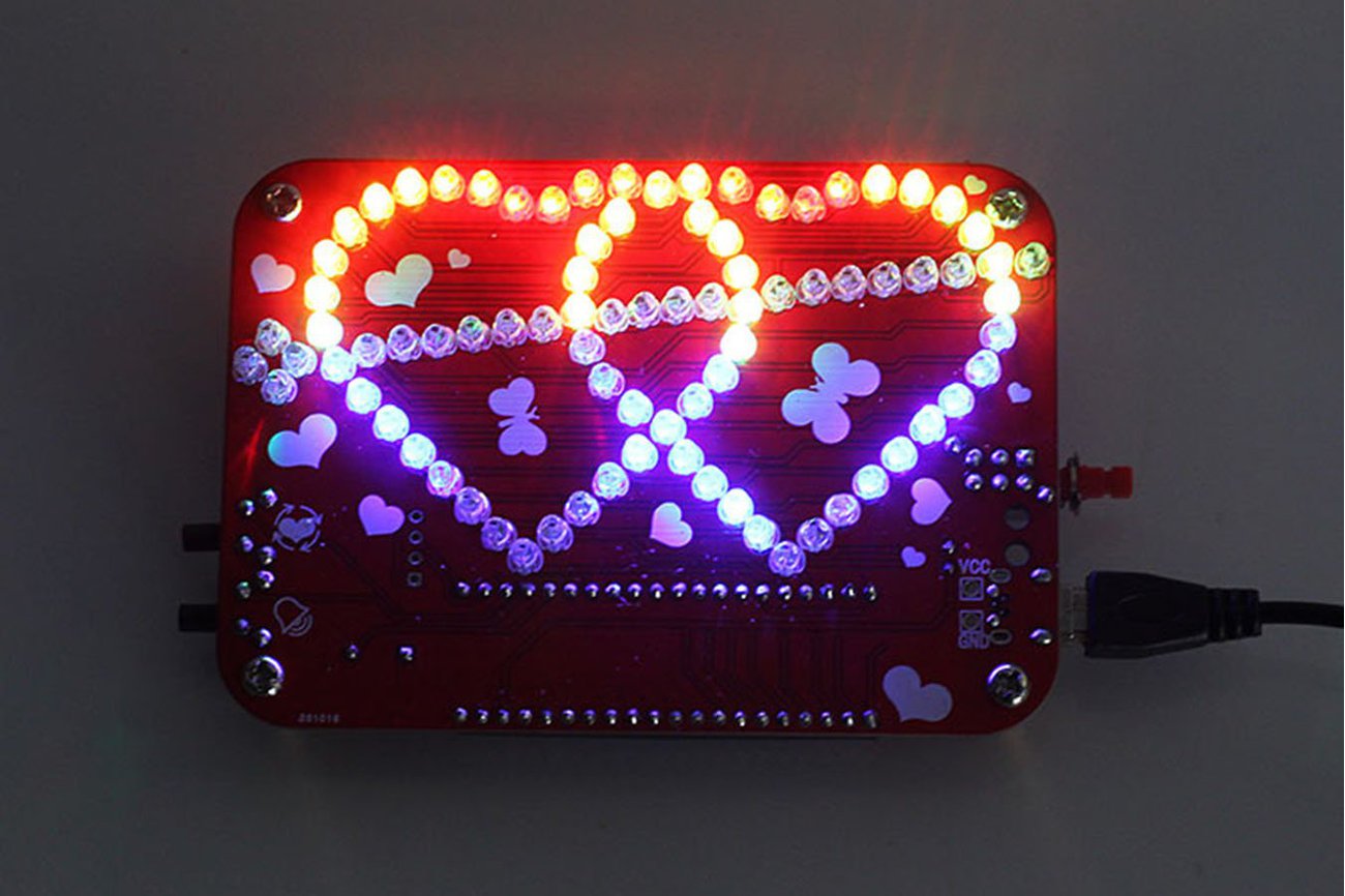 RGB LED Heart-Shaped Flashing Light Kit (13054) from Icstation on Tindie